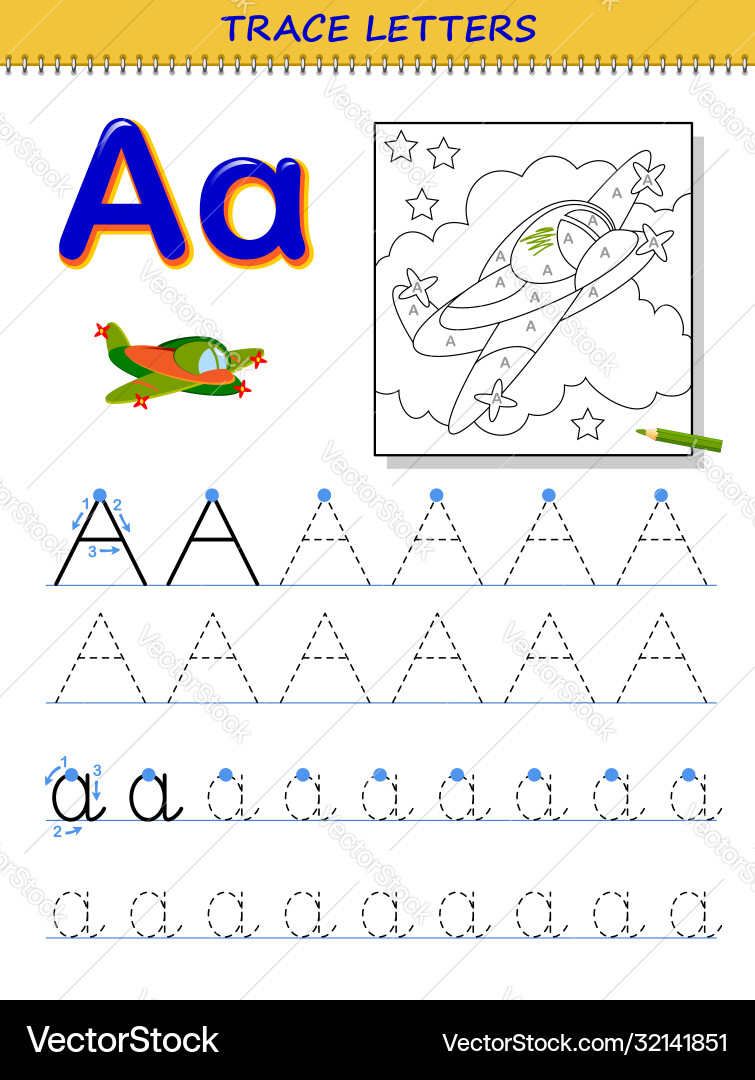 Tracing letter a for study alphabet printable Vector Image