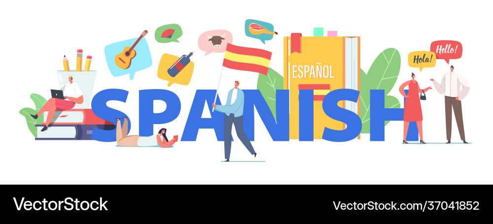 Characters learn spanish language course concept Vector Image