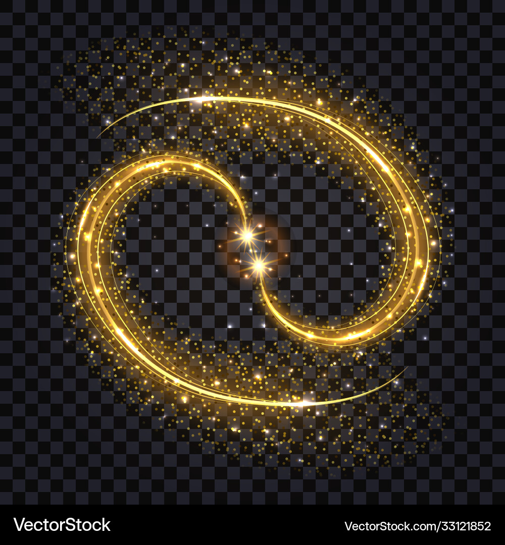 Golden magic swirl waves with glowing light Vector Image