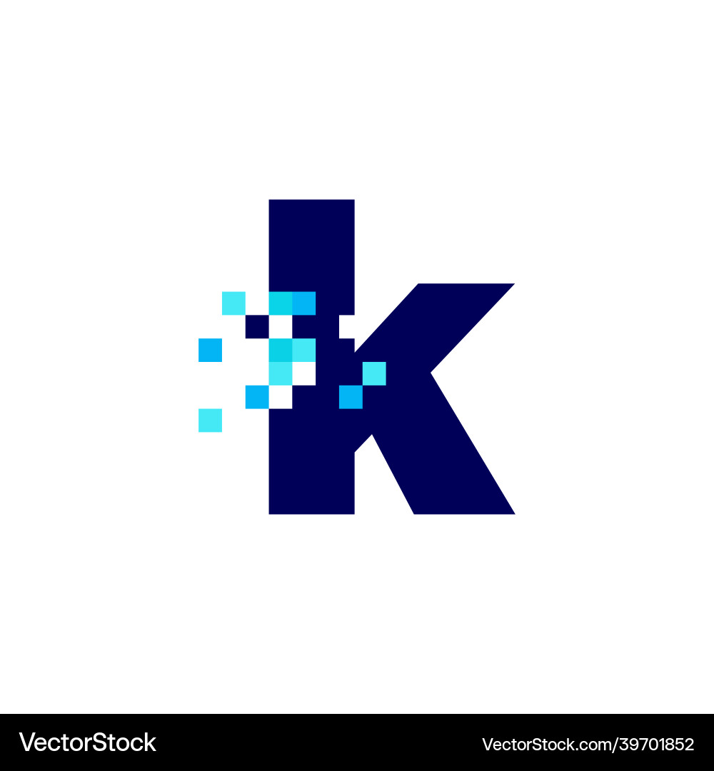 K letter lowercase pixel mark digital 8 bit logo Vector Image