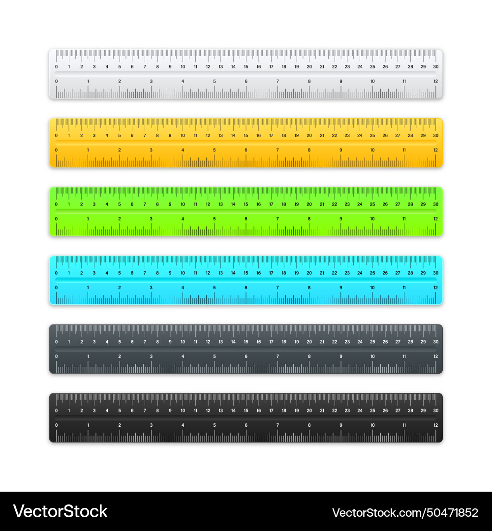 Realistic various plastic rulers with measurement Vector Image