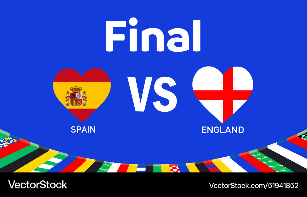 Spain and england match final flag heart design Vector Image