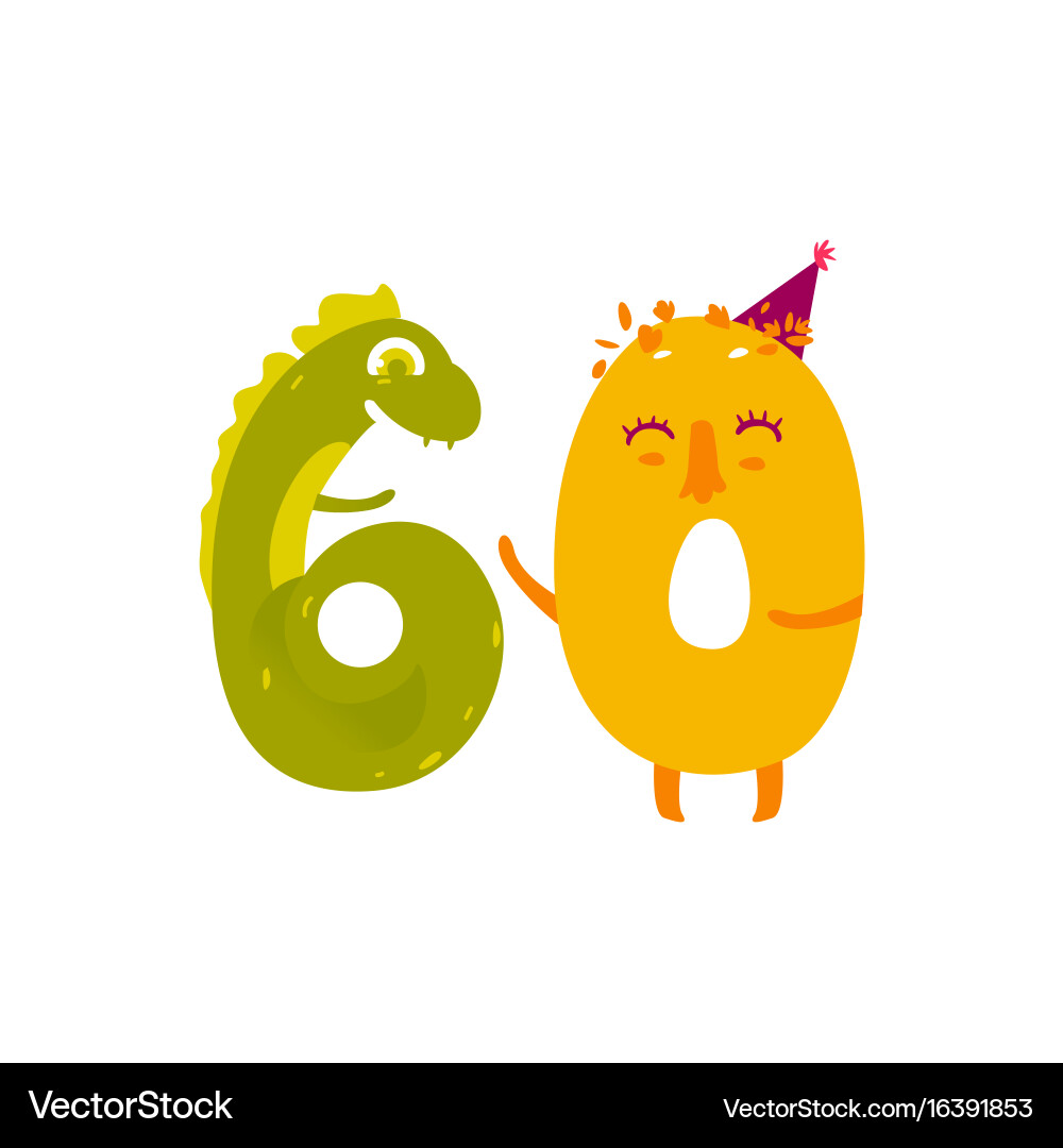 Cute animallike character number sixty 60 Vector Image