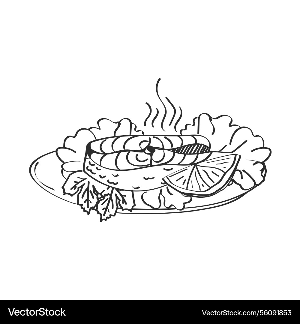 Hand drawn sketch of cooked fish steak Royalty Free Vector