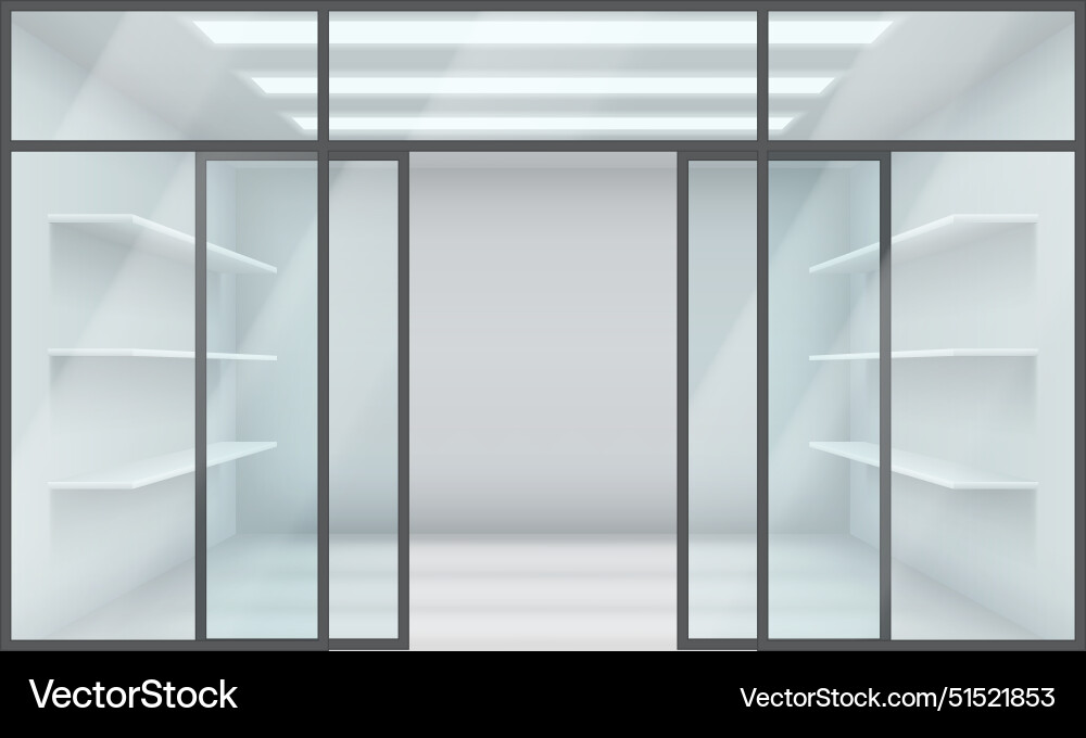 Shop window case with glass door realistic 3d Vector Image