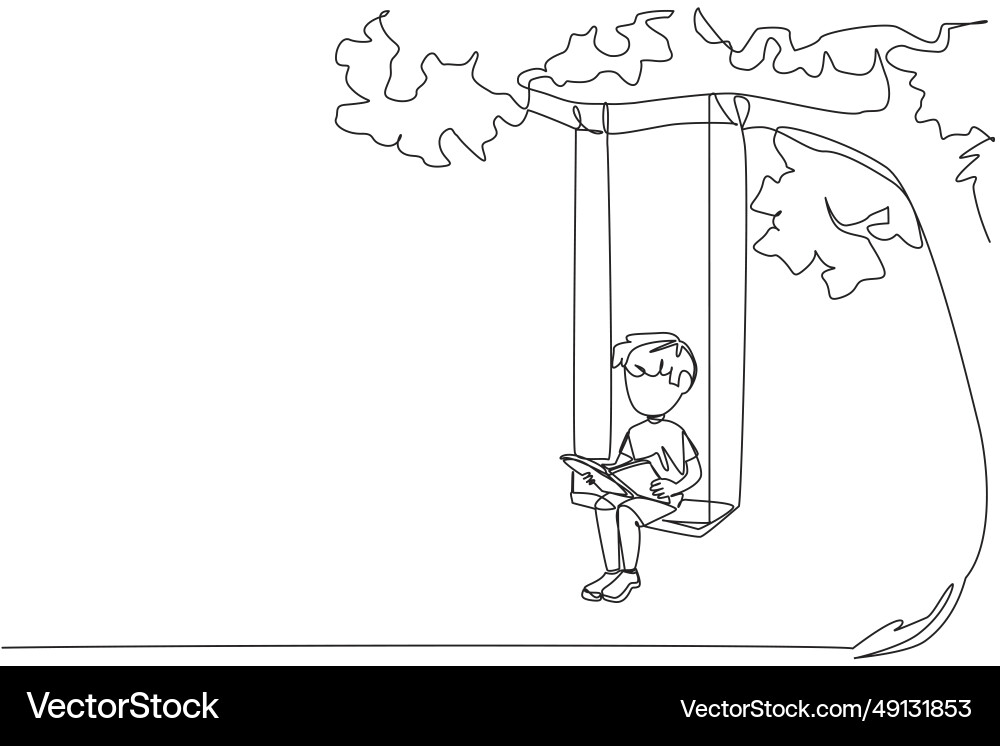 Single continuous line drawing boy sitting Vector Image