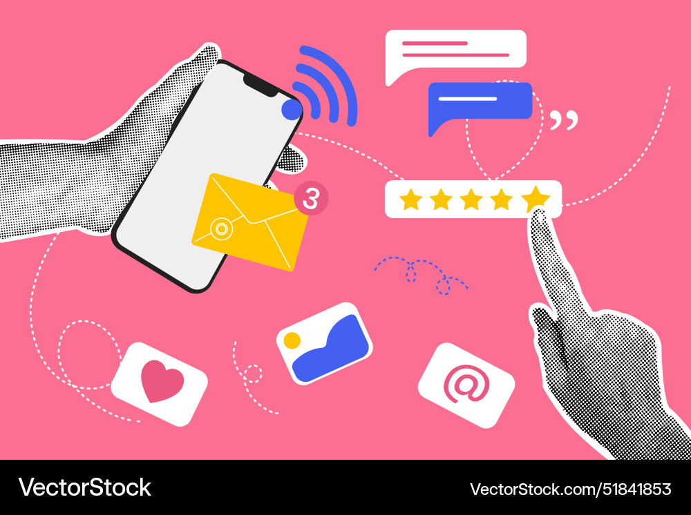 Trendy halftone collage concept of using wifi Vector Image