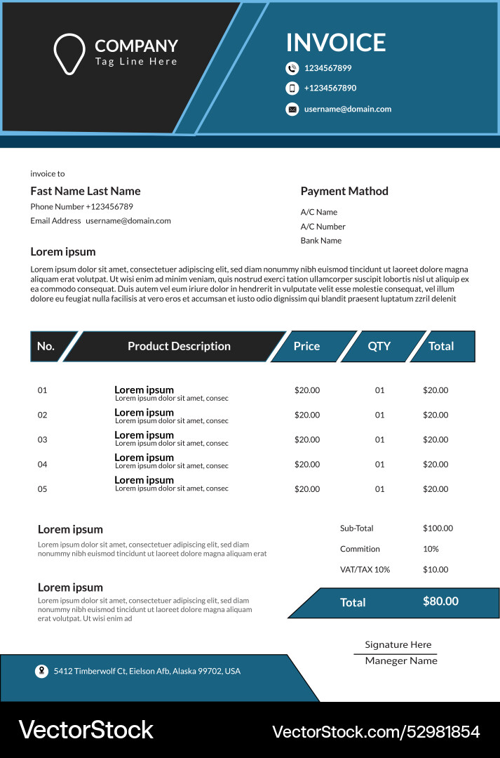 Bill memo cash format invoice design Royalty Free Vector