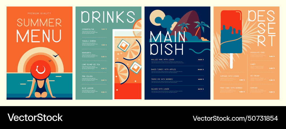 Retro summer restaurant menu design with cocktail Vector Image