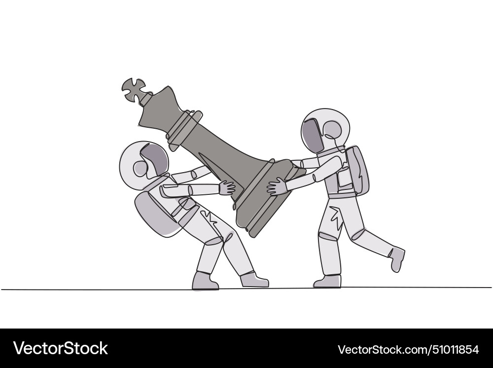 Single one line drawing two angry astronaut fight Vector Image
