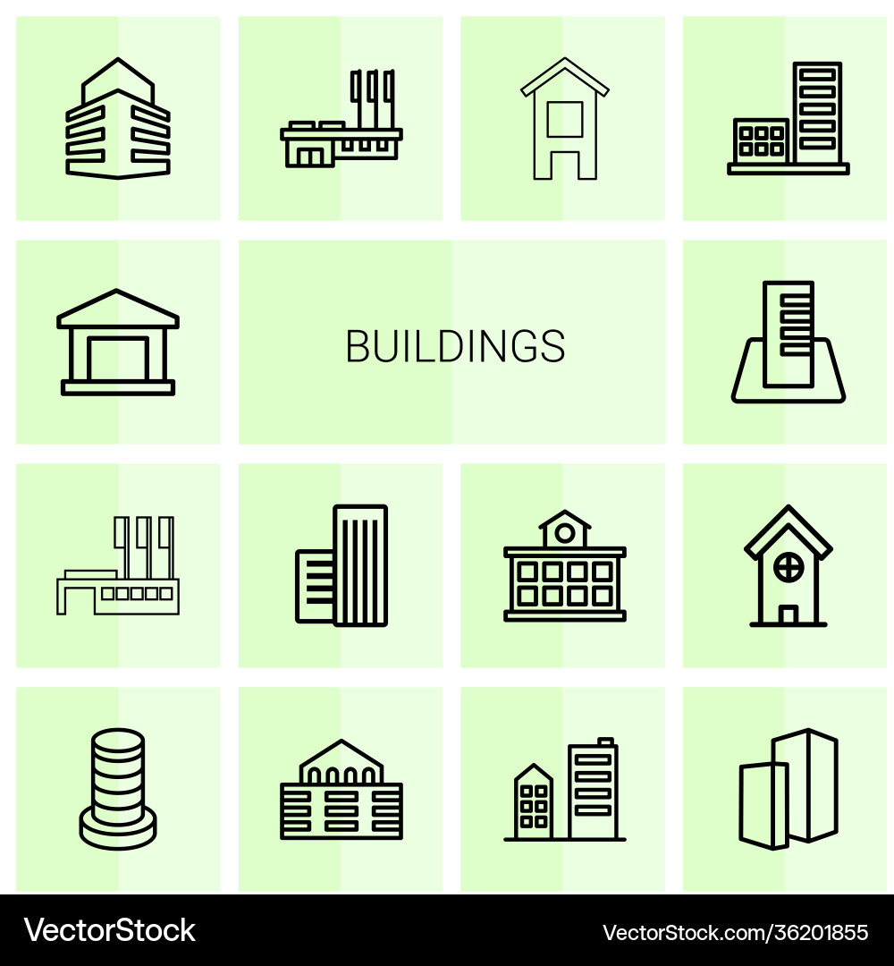 14 buildings icons Royalty Free Vector Image - VectorStock