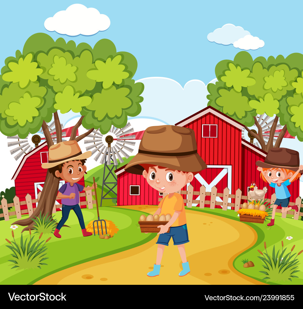 Children at the nature farm Royalty Free Vector Image