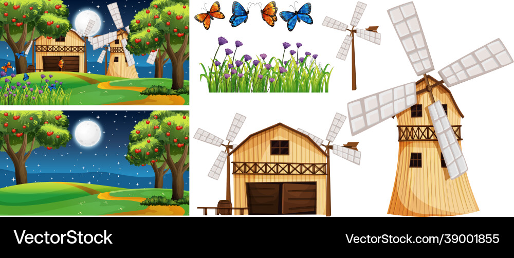 Farm element set isolated with scence Royalty Free Vector