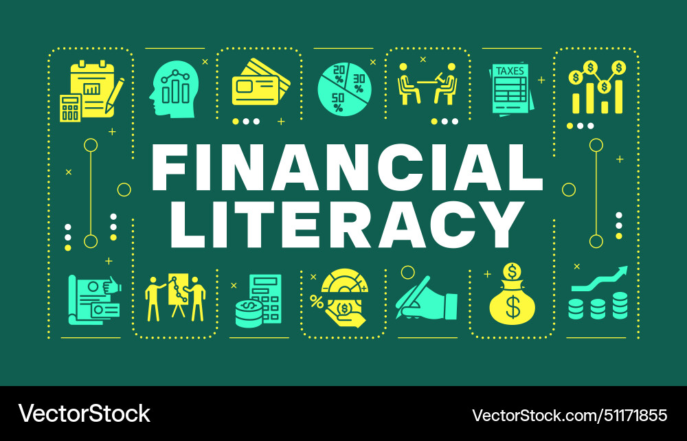 Financial literacy teal word concept Royalty Free Vector
