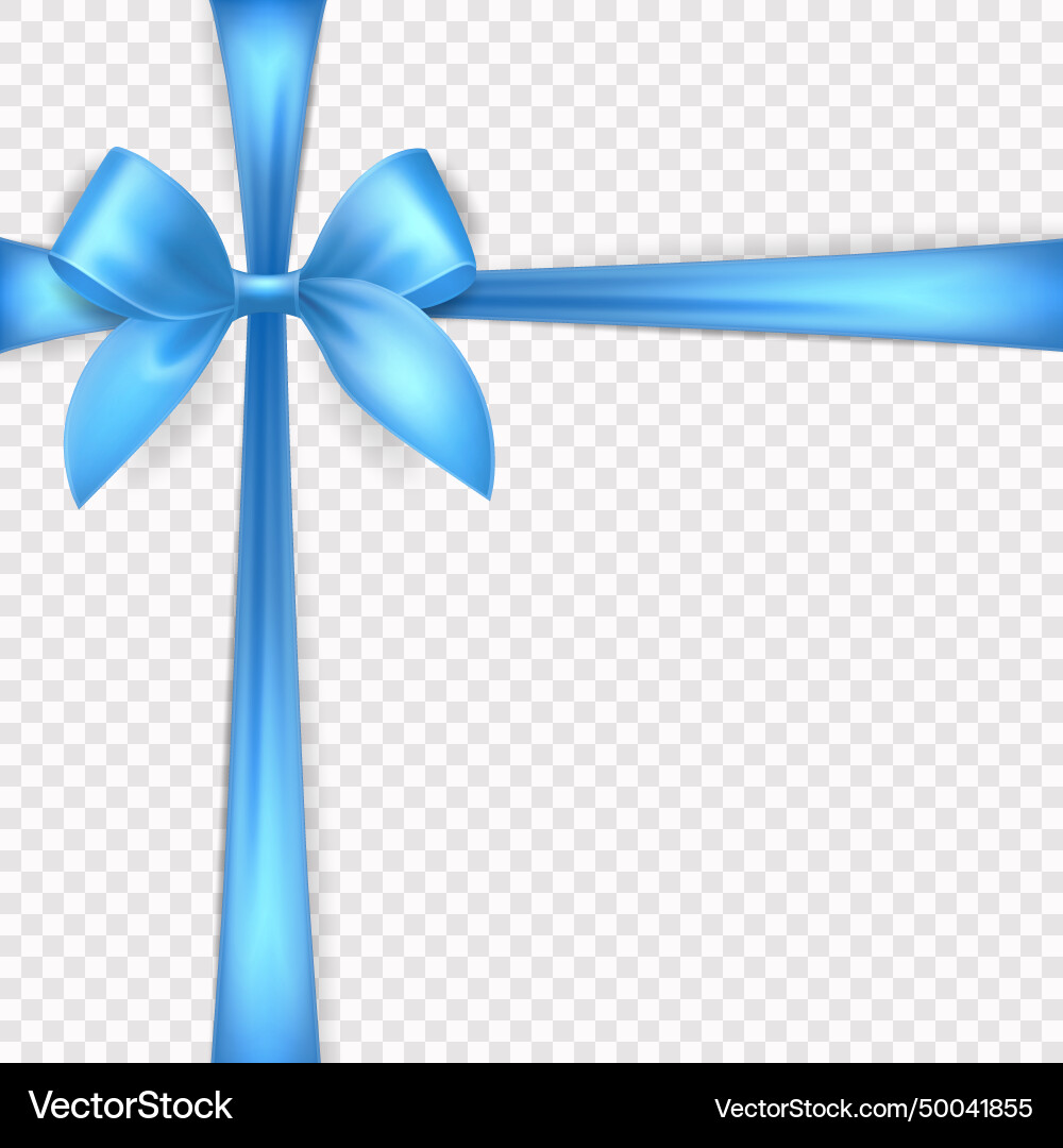 Realistic silk blue gift ribbon satin bow Vector Image