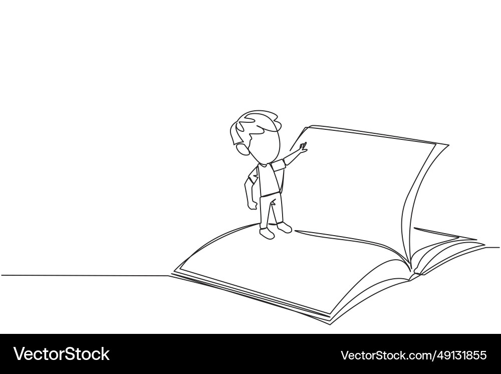 Single one line drawing boy standing over open Vector Image