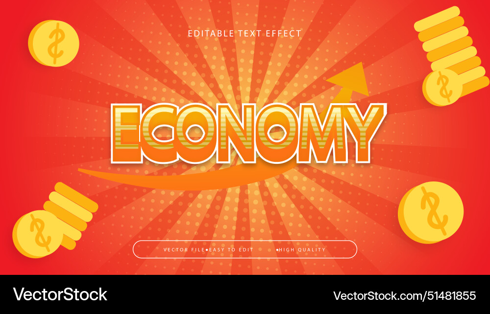 Yellow orange and red economy 3d editable text Vector Image