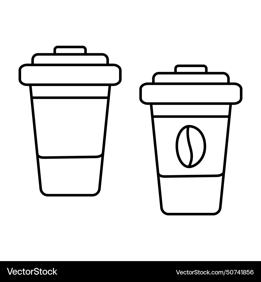 2 isolated outline drawing disposable cups with Vector Image
