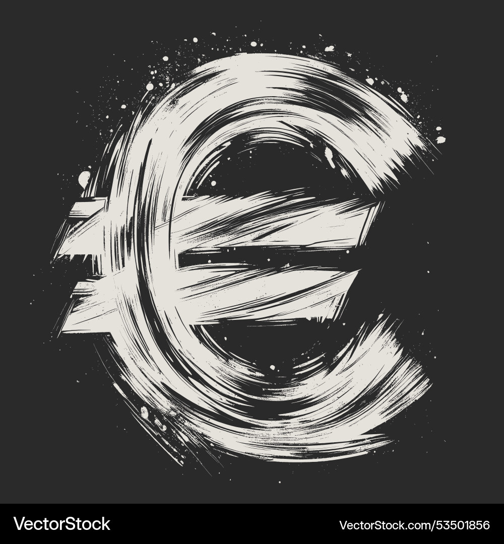 A stylized black and white euro sign rendered Vector Image