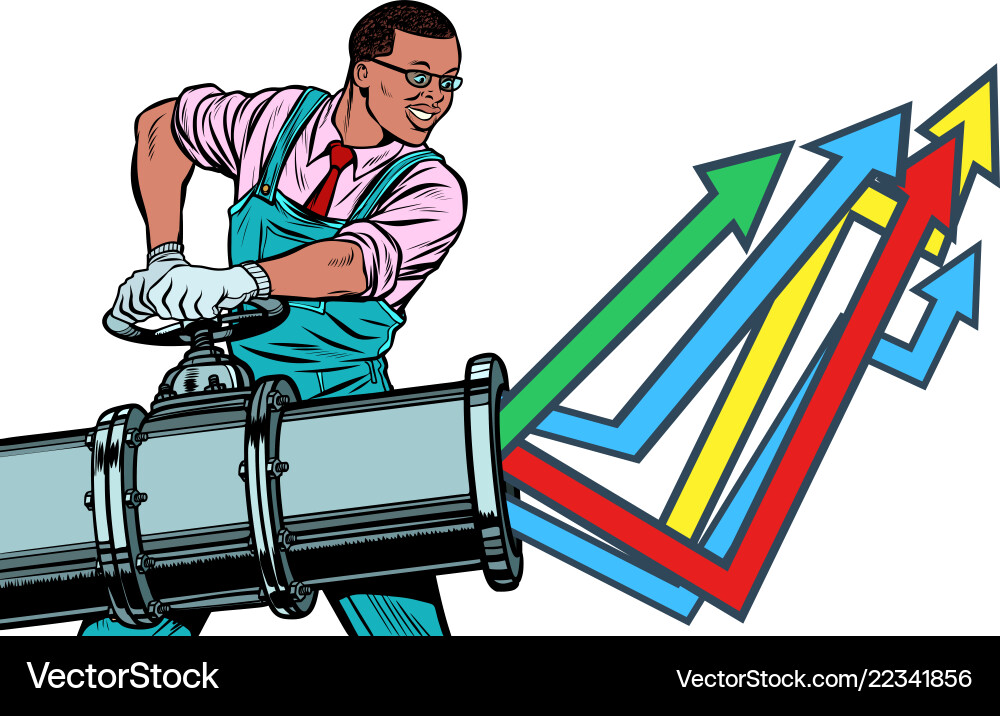 African businessman opens pipe growth chart up Vector Image