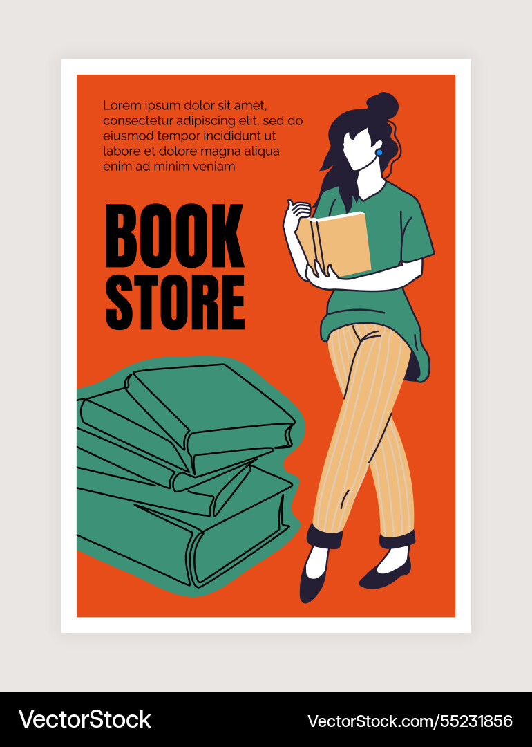 Book store poster woman red book textbook stacks Vector Image