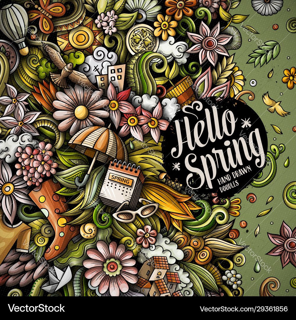Spring hand drawn doodles Royalty Free Vector Image