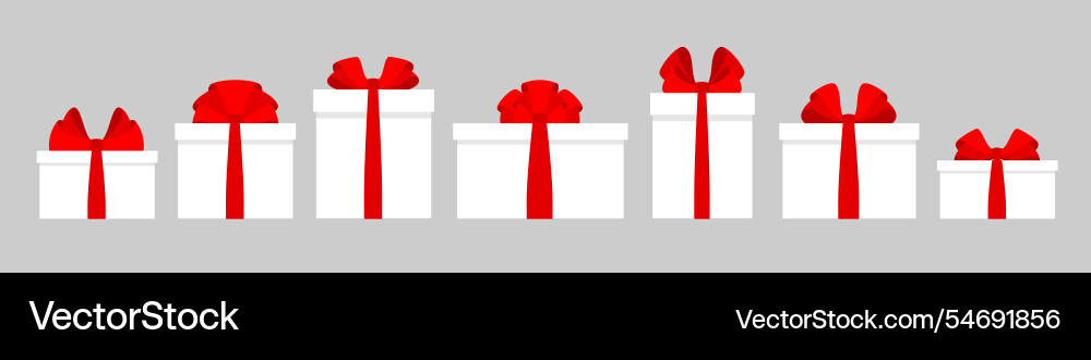 White gift box red bow ribbon birthday present set