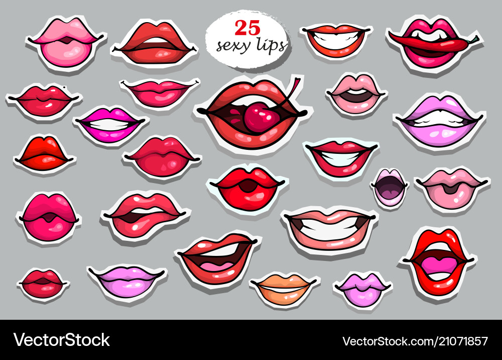 25 red lips sticker collection Royalty Free Vector Image
