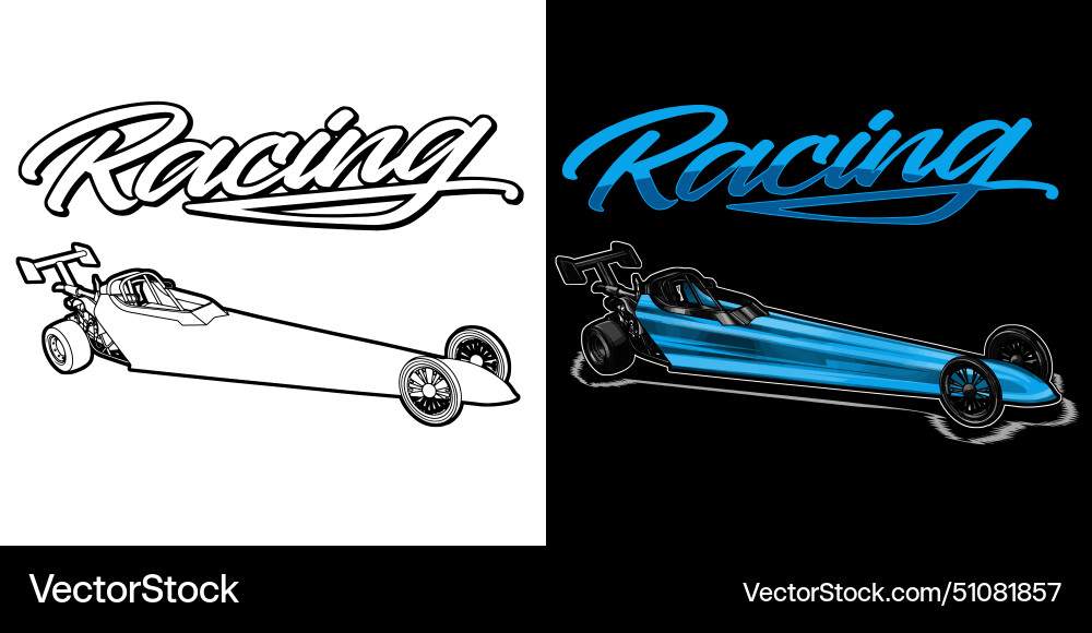Blue drag racing car with white strip Royalty Free Vector