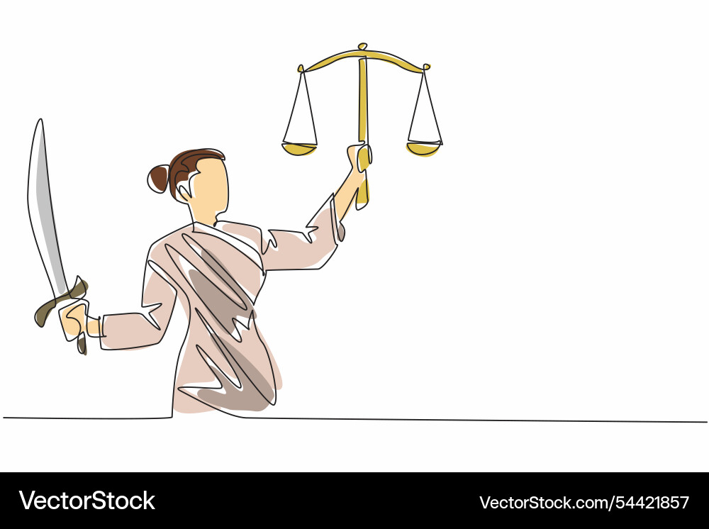 Continuous one line drawing themis holds a sword Vector Image