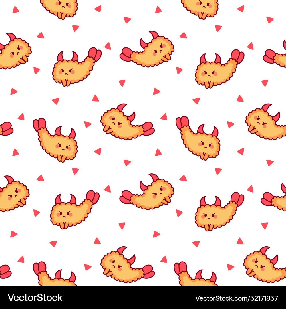 Funny tempura shrimp characters seamless pattern Vector Image