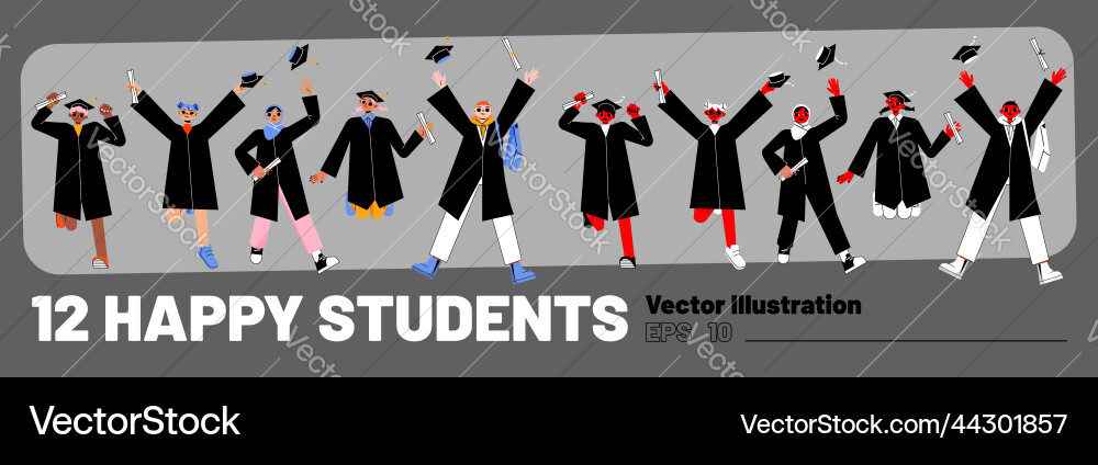 Happy students university graduates jump Vector Image