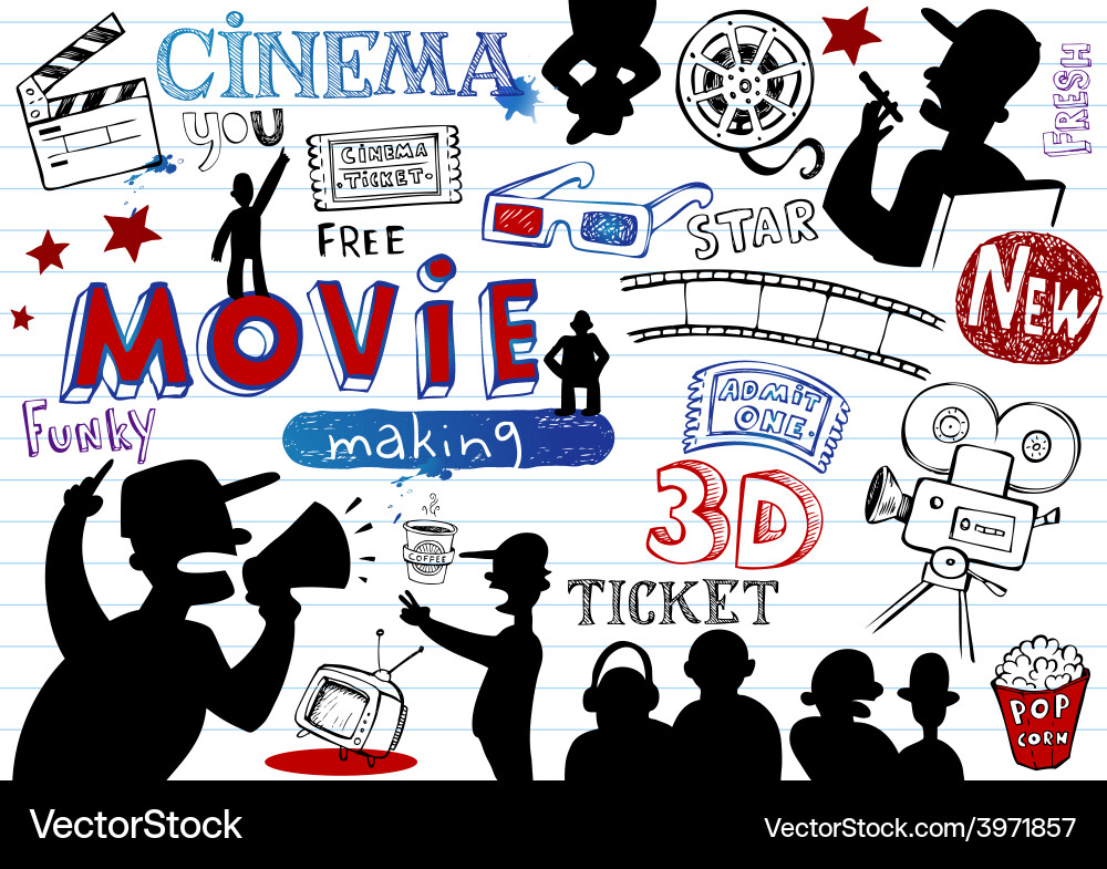 Movie-making doodle set Royalty Free Vector Image