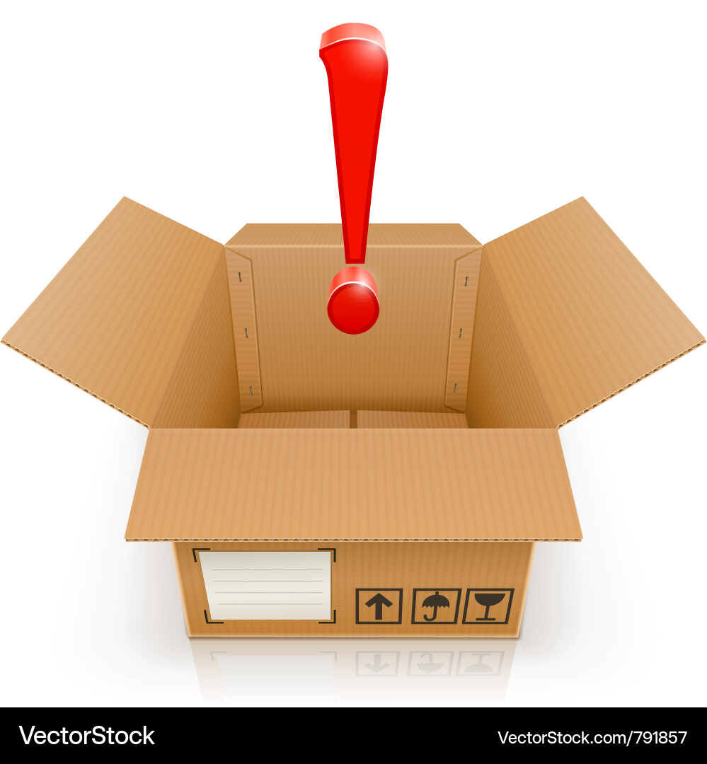 Opened box with exclamation Royalty Free Vector Image