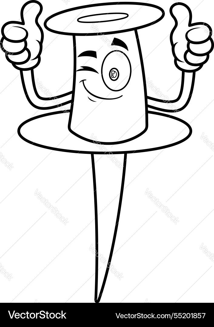 Outlined school push pin cartoon character Vector Image