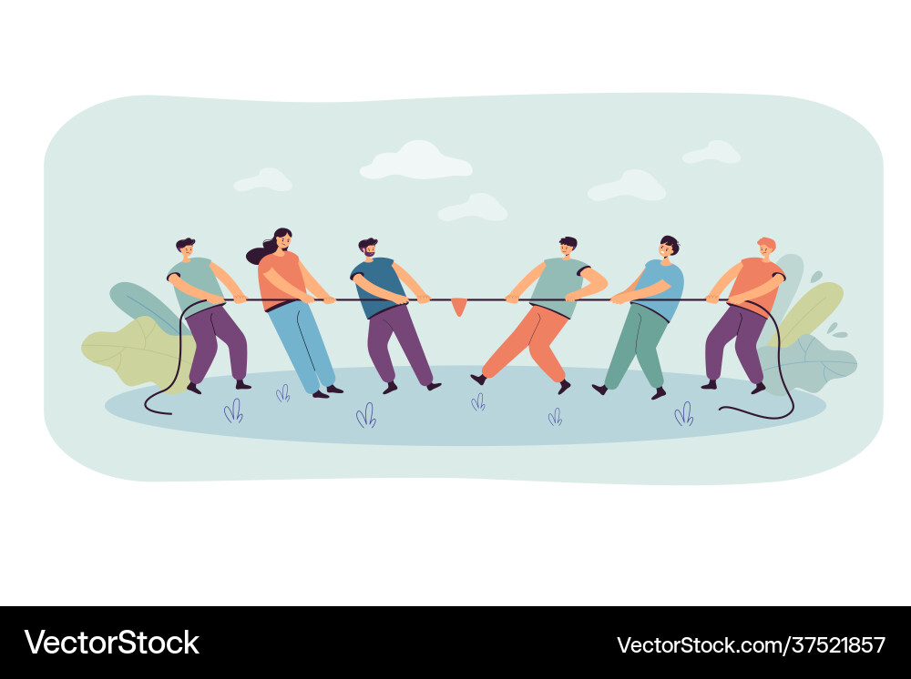Two office teams people pulling rope Royalty Free Vector