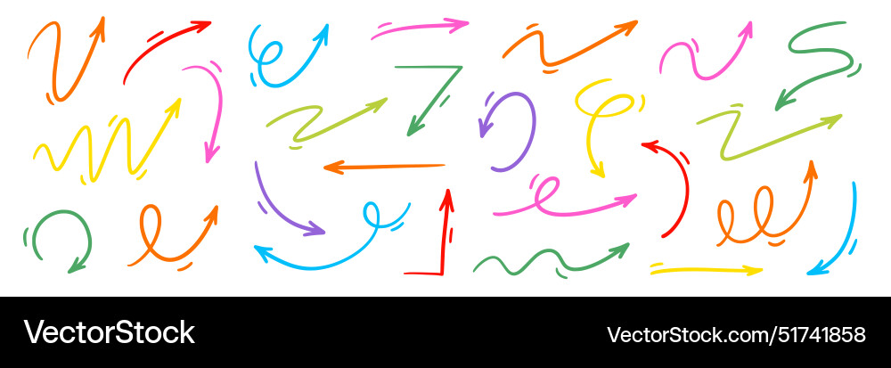 Arrow hand drawn sketch icon set doodle Royalty Free Vector