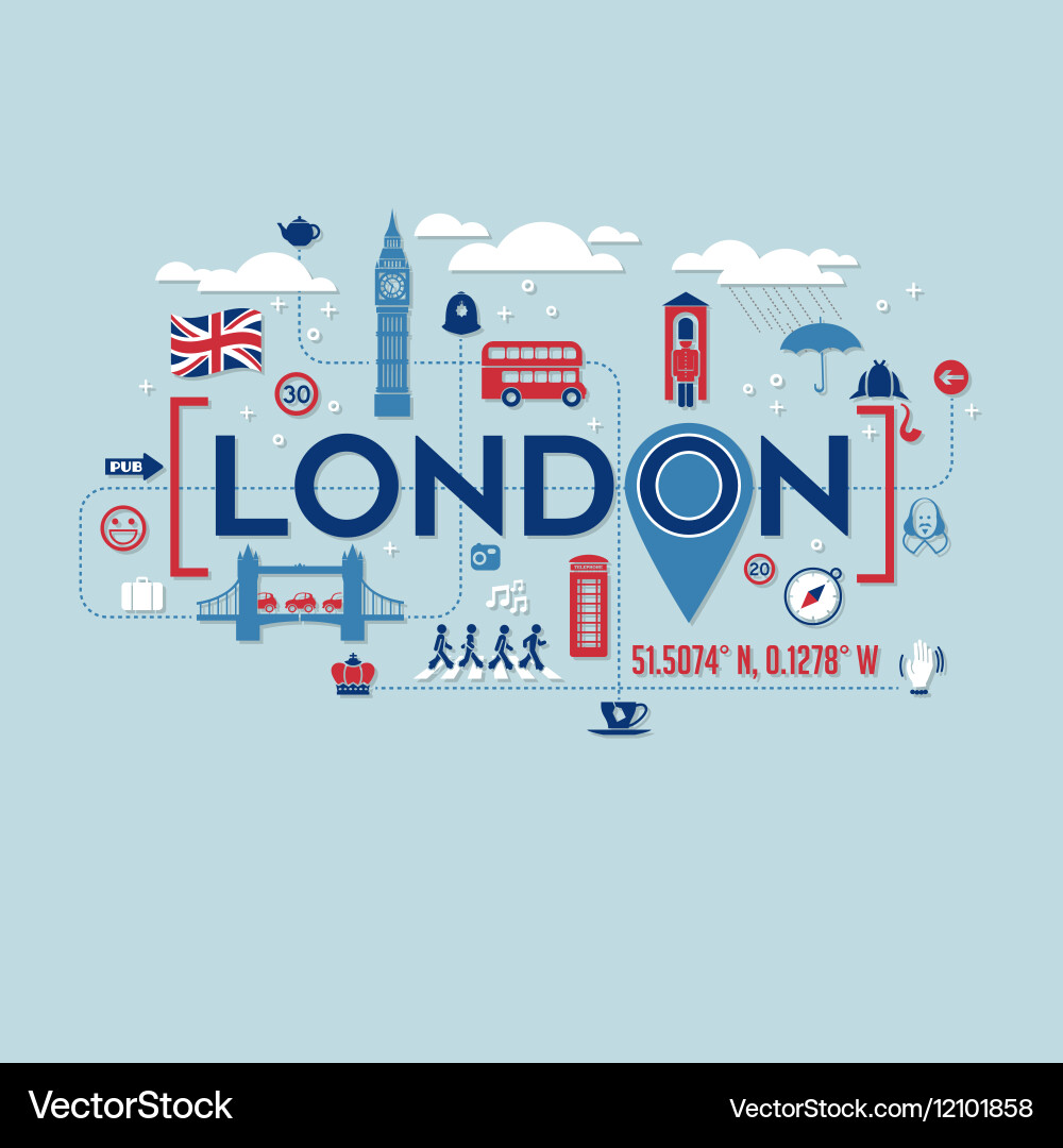 London icons and typography design Royalty Free Vector Image