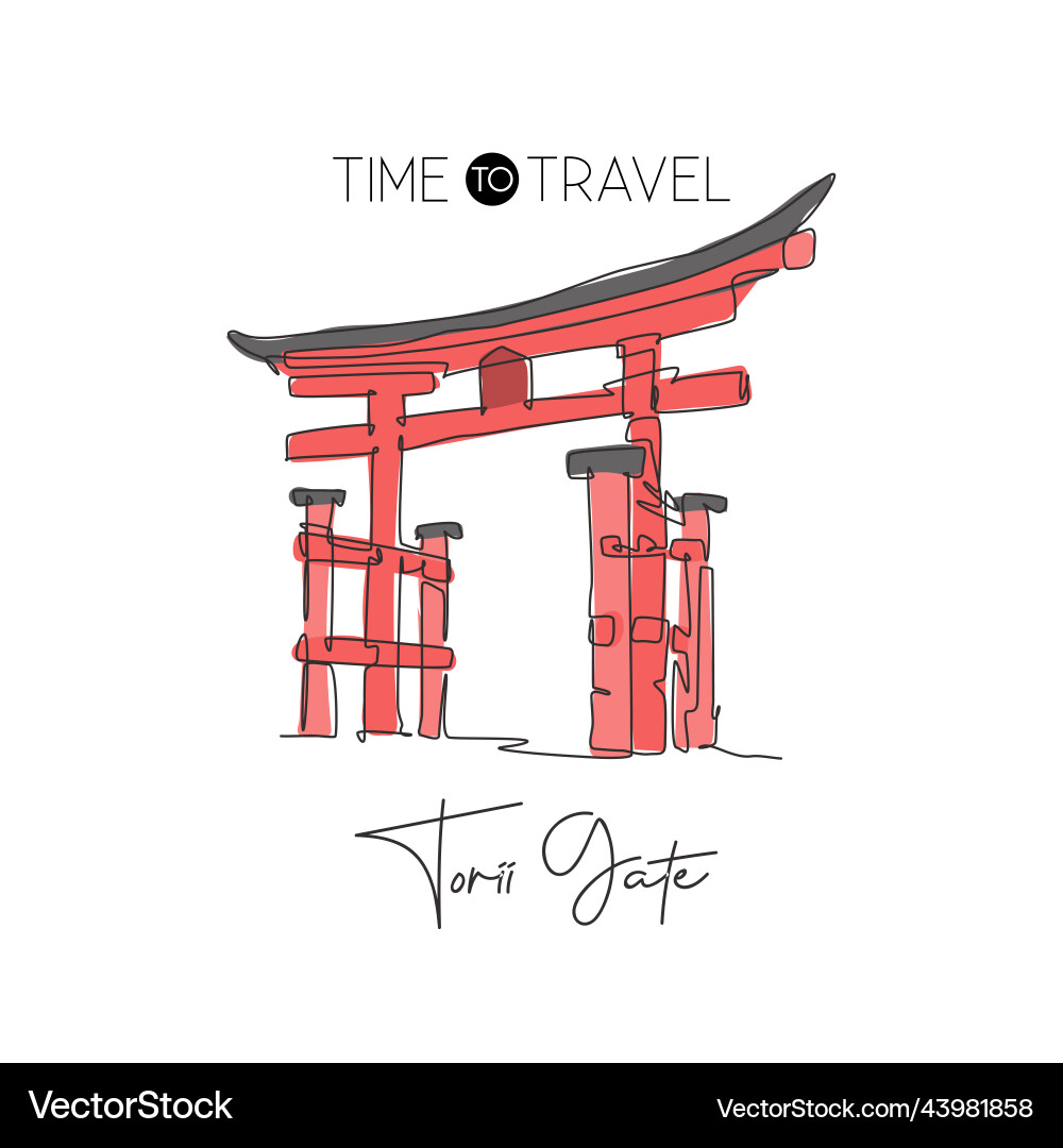 Eine einzige Linie Zeichnung Tor Landmark Welt Vektorbild