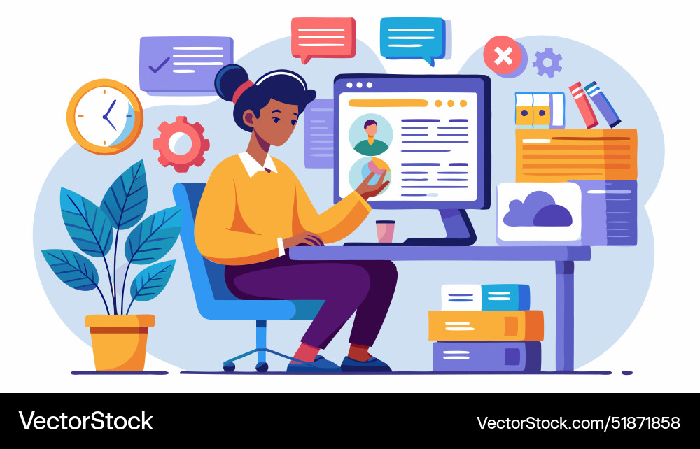 Remote job search productivity Royalty Free Vector Image