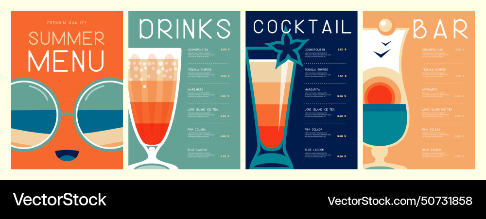 Retro summer restaurant cocktail menu design Vector Image