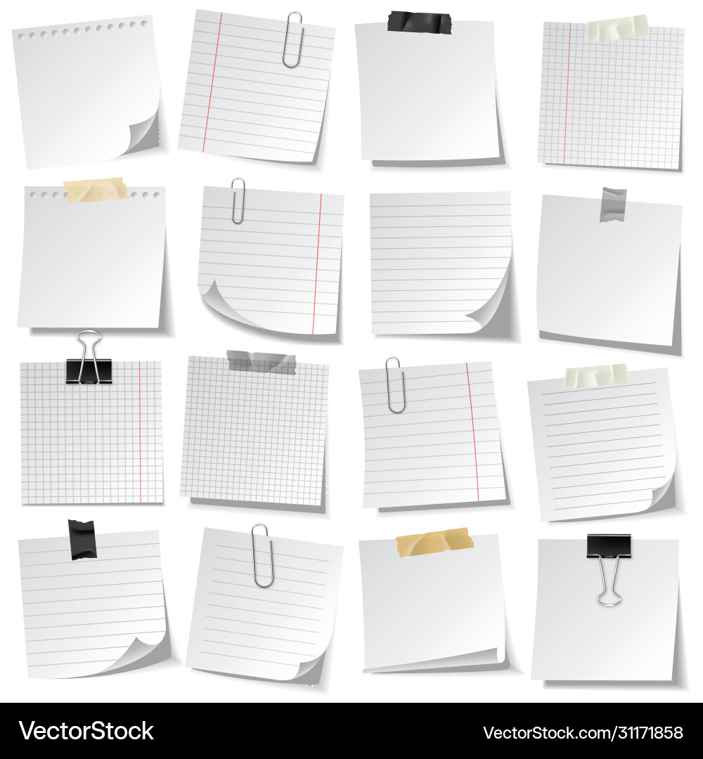 Sticky Notes with Binder Clips Royalty Free Vector Image