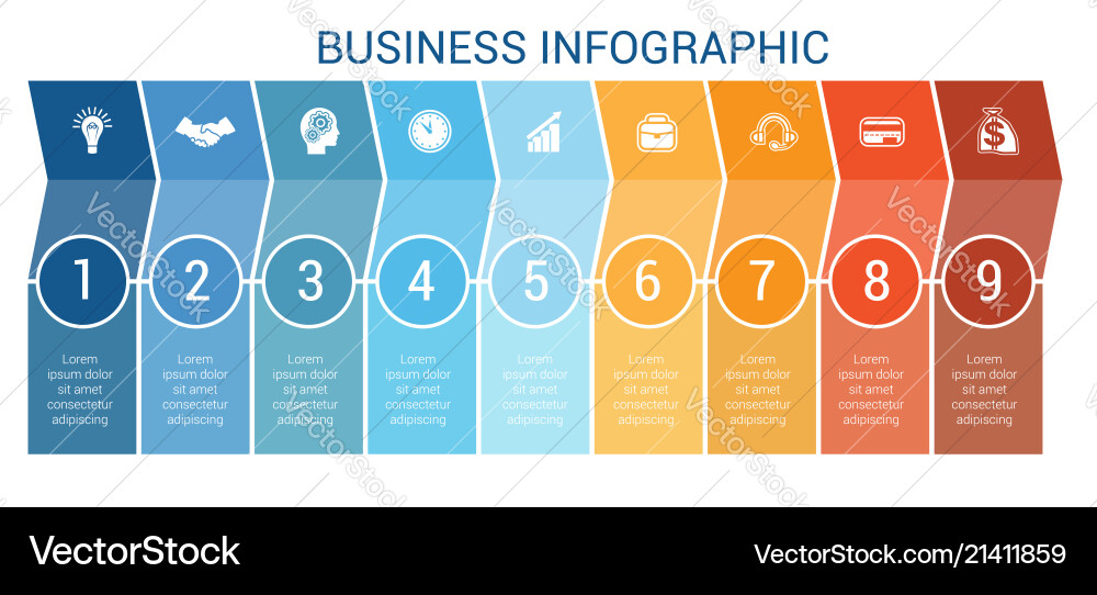 Business infographic design for timeline nine Vector Image