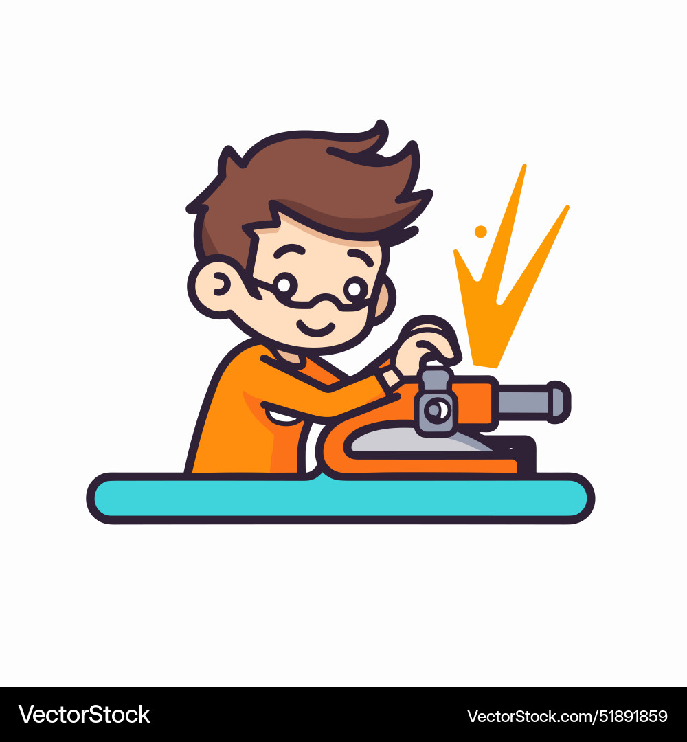 Cartoon boy using microscope icon with orange Vector Image