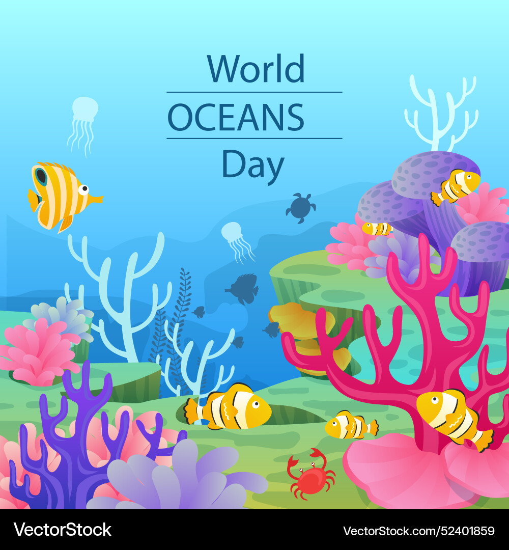 Cartoon world oceans day Royalty Free Vector Image