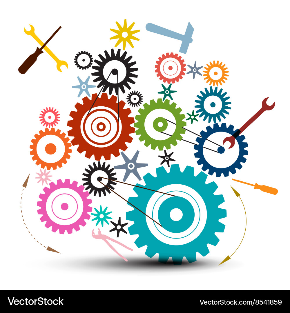 Cog - gear cogs gears and tools isolated Vector Image
