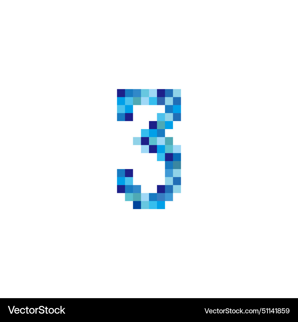 Number 3 pixels simple blue logo symbol Royalty Free Vector