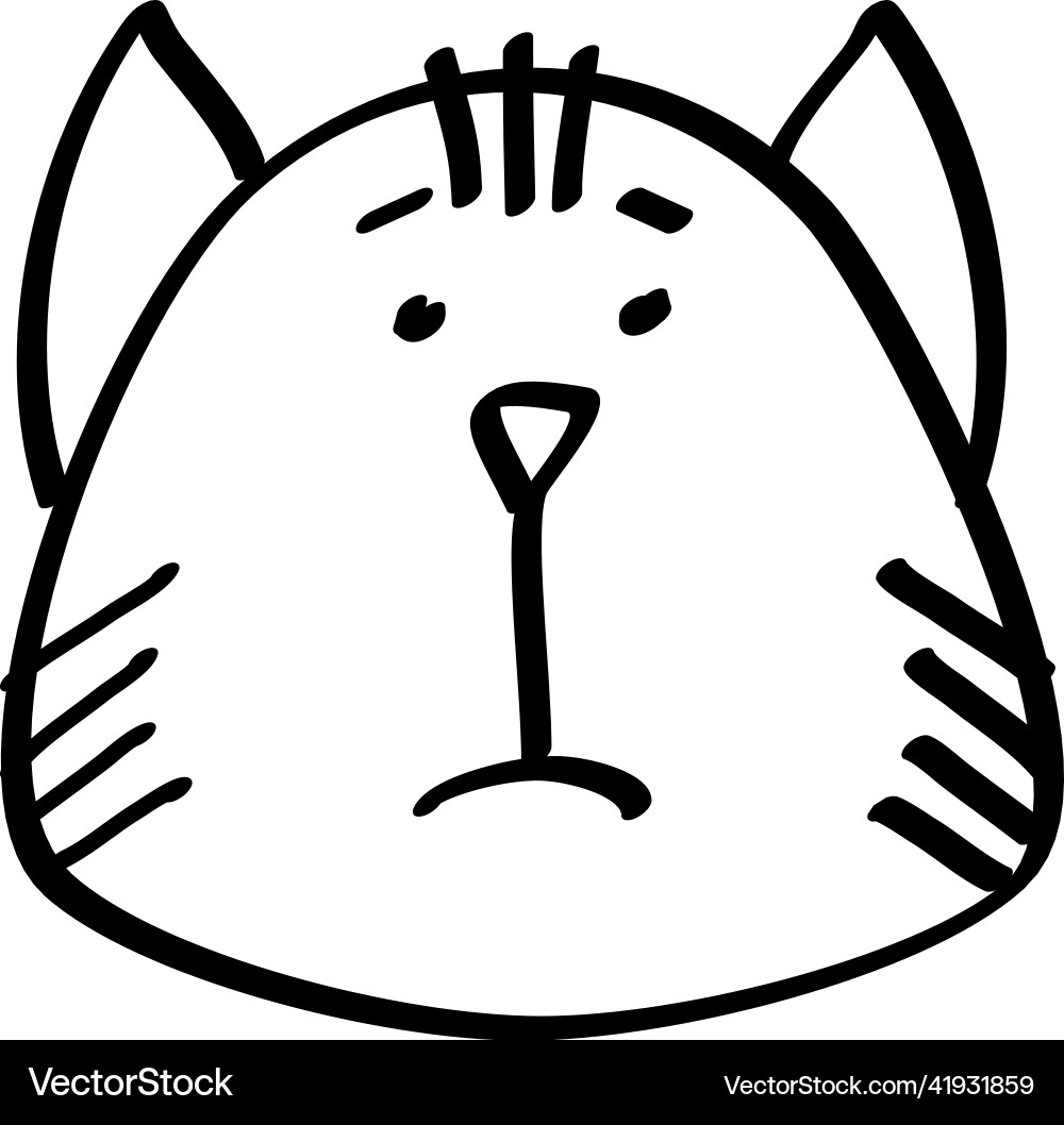 Sad cat face cute pet portrait drawing Royalty Free Vector