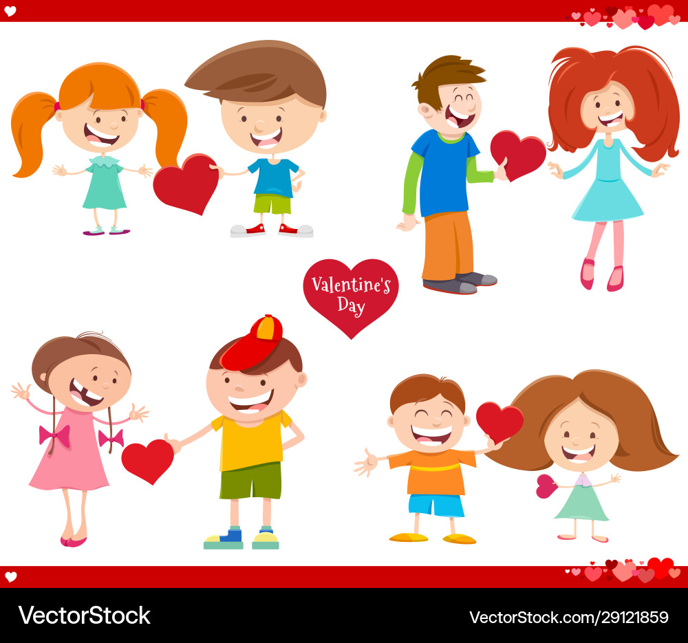 Valentines day cards set cartoon Royalty Free Vector Image