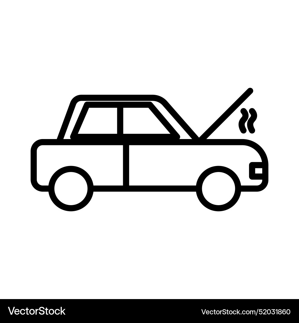 Broken car with open hood linear logo mark Vector Image